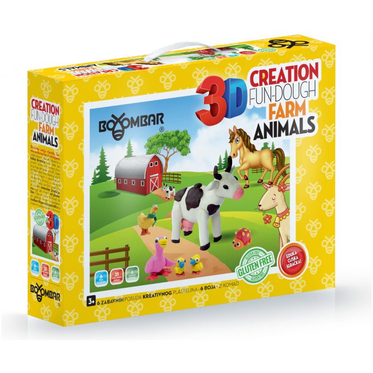 Plastelin Boombar Creation Fun-Dough 3D Farm Animals – Bimaco